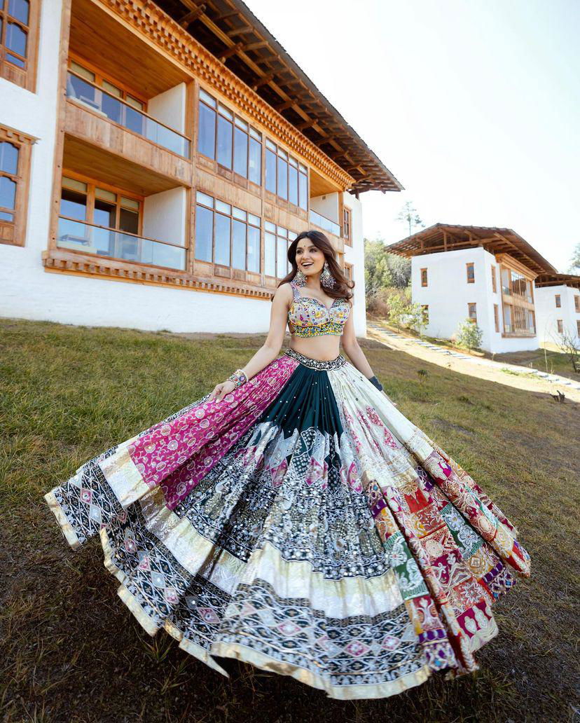Multi Color Magic Cottob With Digital Print Real Mirror Work Navratri
